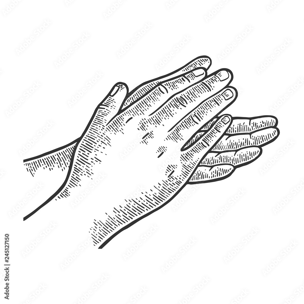 Applause clapping hands engraving vector illustration. Scratch board ...