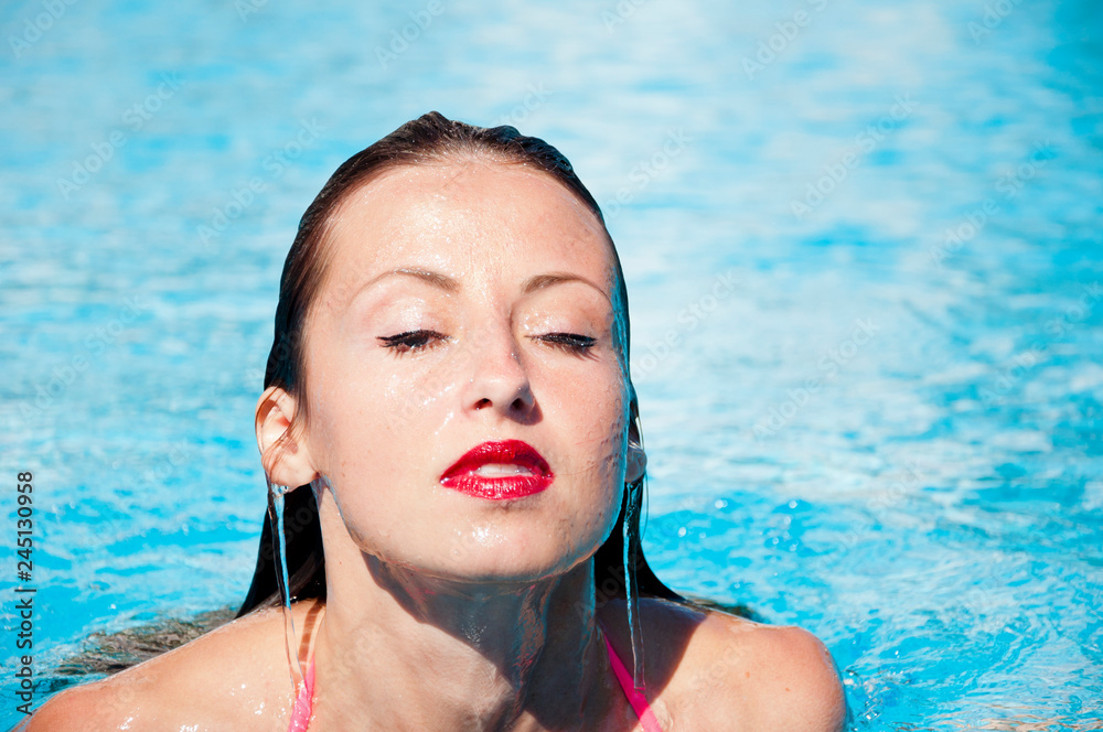 Summer Vacation And Travel To Maldives Sexy Woman In Swimming Pool
