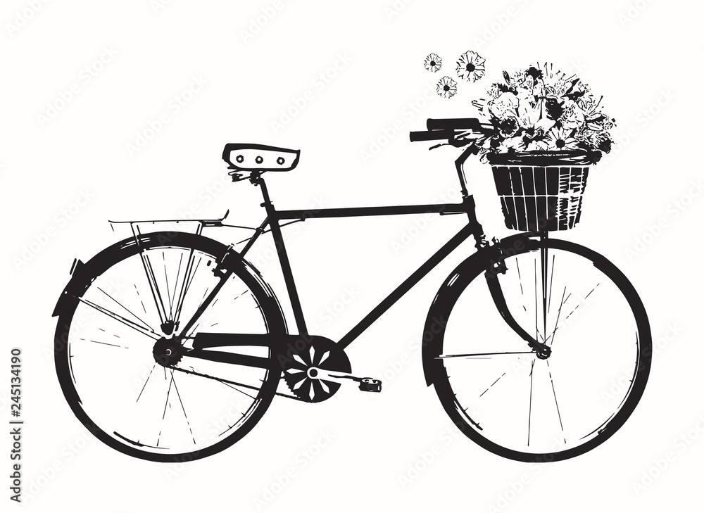 Vintage Bicycle Illustration Flower Basket