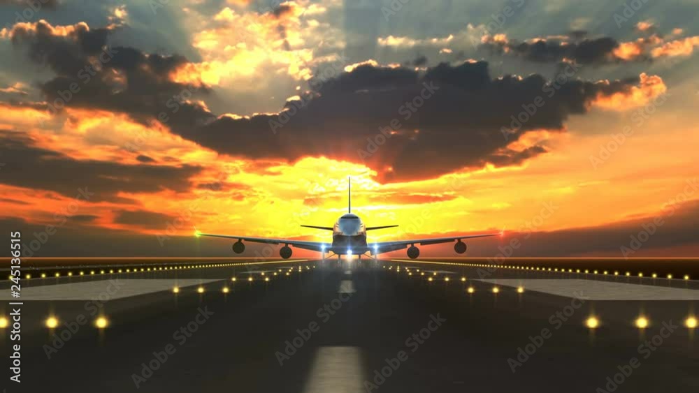 Taking off airplane filmed by front view running camera vídeo do Stock ...