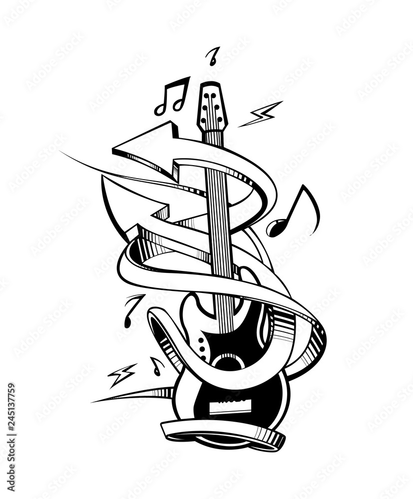 A guitar made of musical notes page template, vector illustration ...