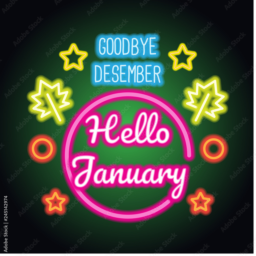 goodbye december hello january spring text sign with frame, vector ...