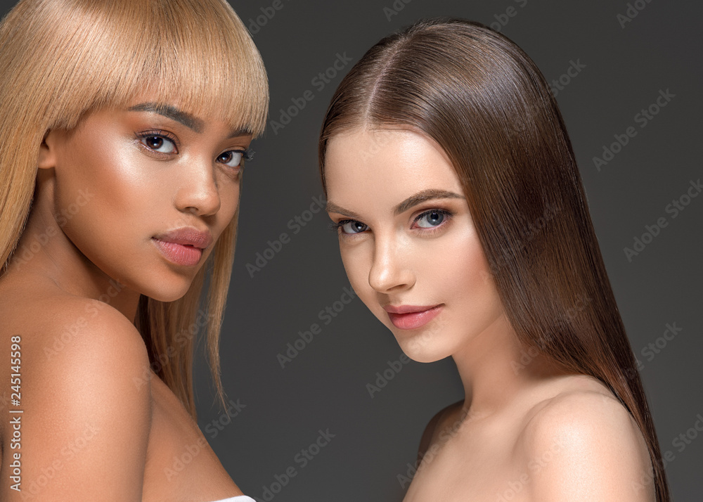 Different races woman beauty portrait isolated on white african girl ...