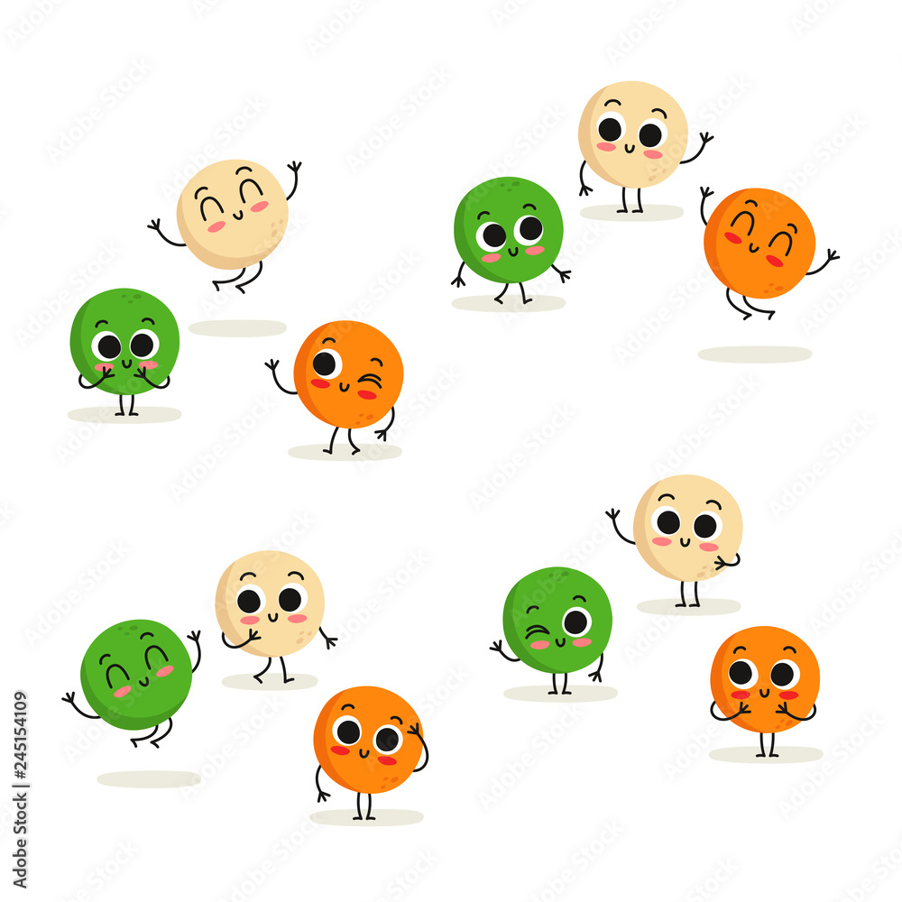 Lentil. Cute cartoon vegan protein food vector character set isolated ...