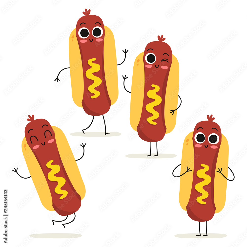 Hot dog. Fast food character set isolated on white Stock Vector | Adobe ...