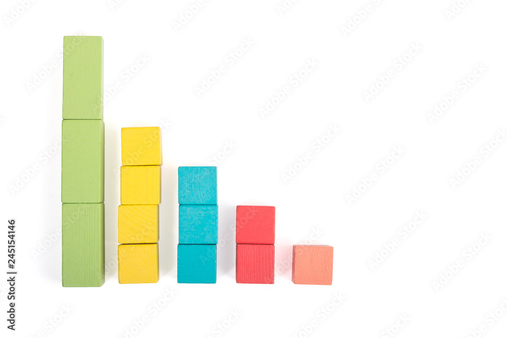 Toy wooden blocks as financial graph. Graph with four 4 steps. Growing ...