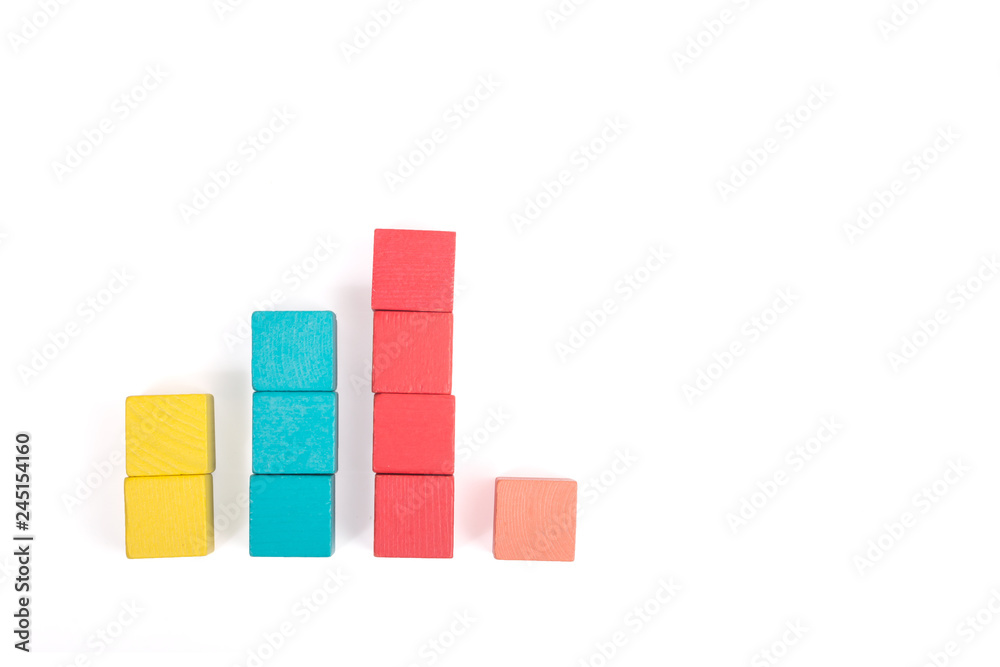 Toy wooden blocks as financial graph. Graph with four 4 steps. Growing ...