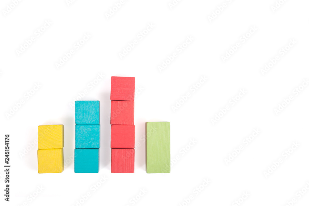 Toy wooden blocks as financial graph. Graph with four 4 steps. Growing ...