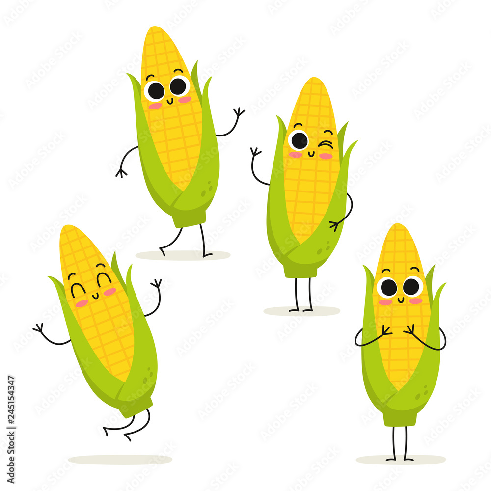 Corn. Cute vegetable vector character set isolated on white Stock ...