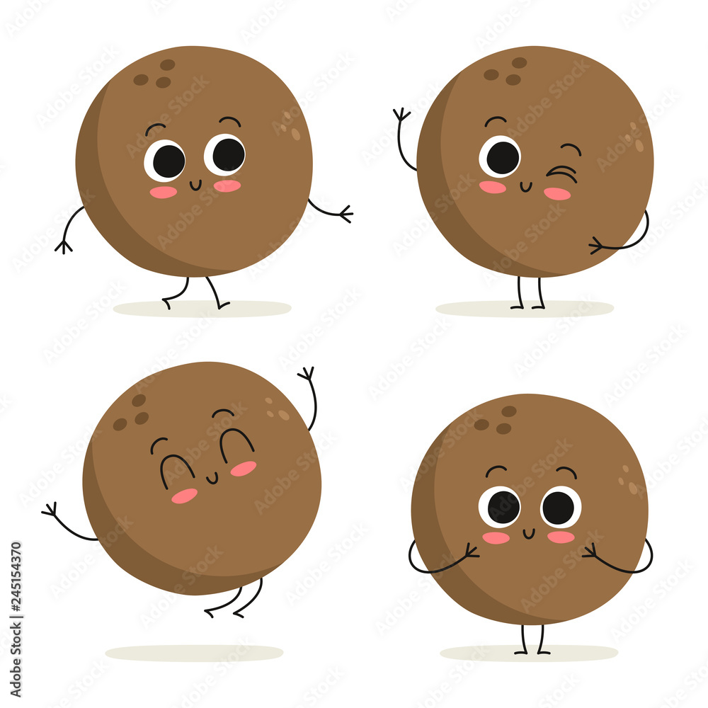 Coconut. Cute cartoon exotic fruit vector character set isolated on ...