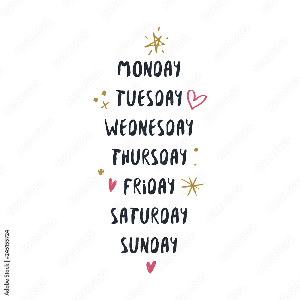 Vector handwritten style font week days signs set. Stickers for planner ...