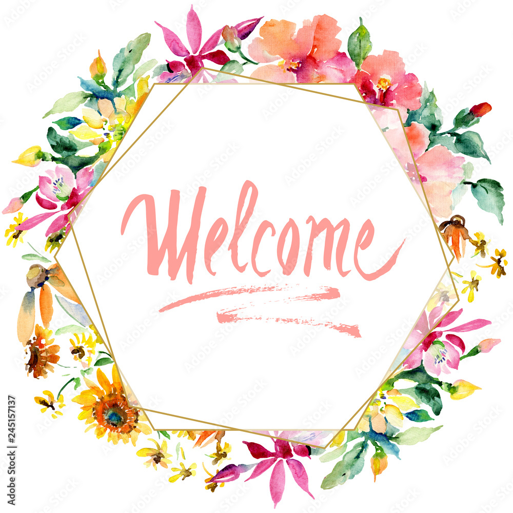 Red, yellow and orange flower bouquets. Watercolor background ...