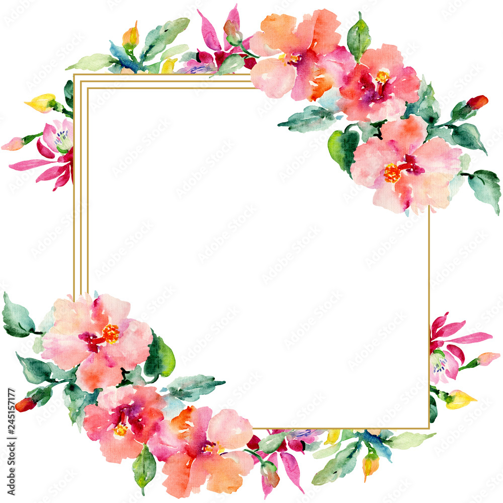 Red, yellow and orange flower bouquets. Watercolor background ...