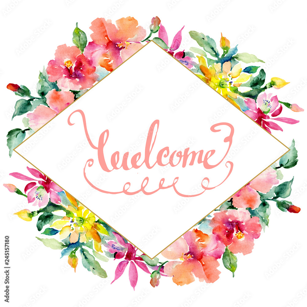 Red, yellow and orange flower bouquets. Watercolor background ...