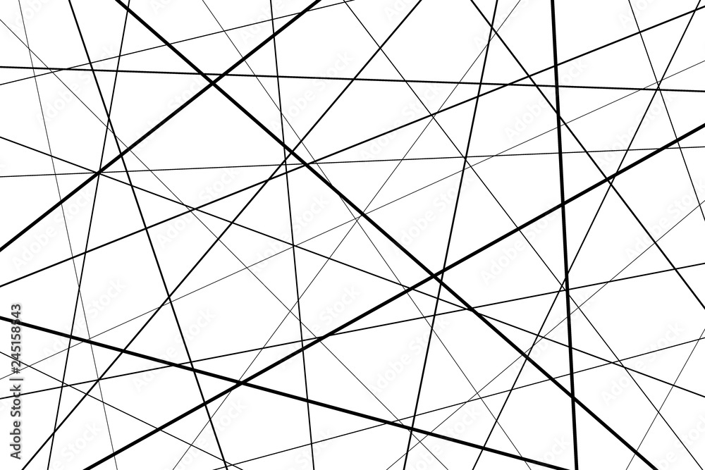 Random chaotic lines abstract geometric pattern, Black and white ...