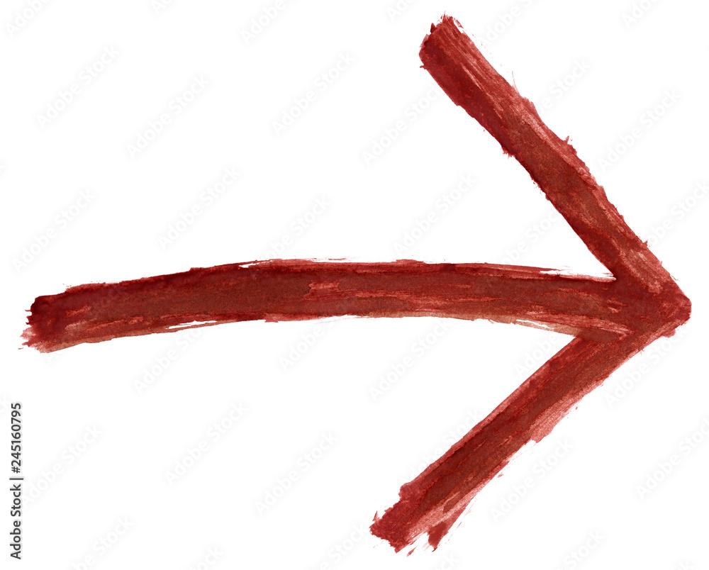 Brown arrow sign has drawn by watercolor paint brush stroke and has ...
