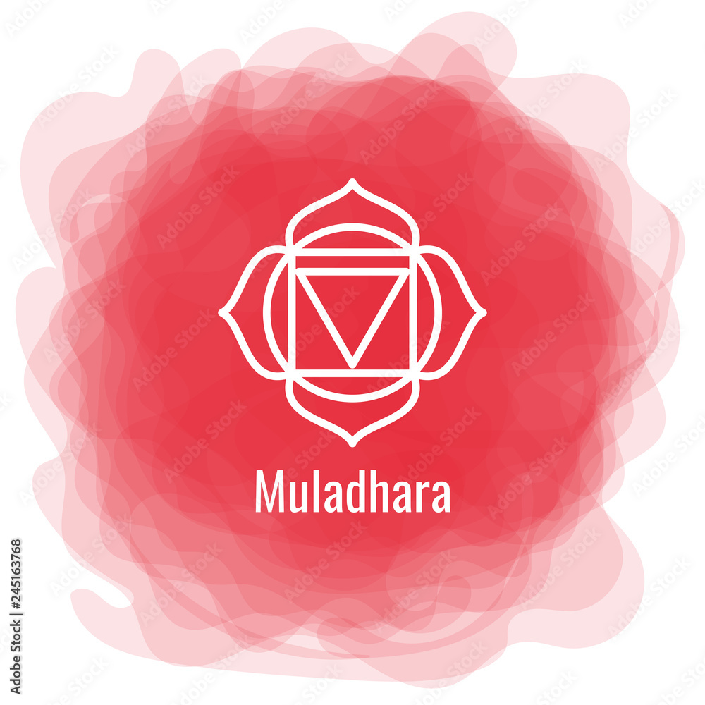 Muladhara icon. The first root chakra. Vector red smoky circle. Line ...