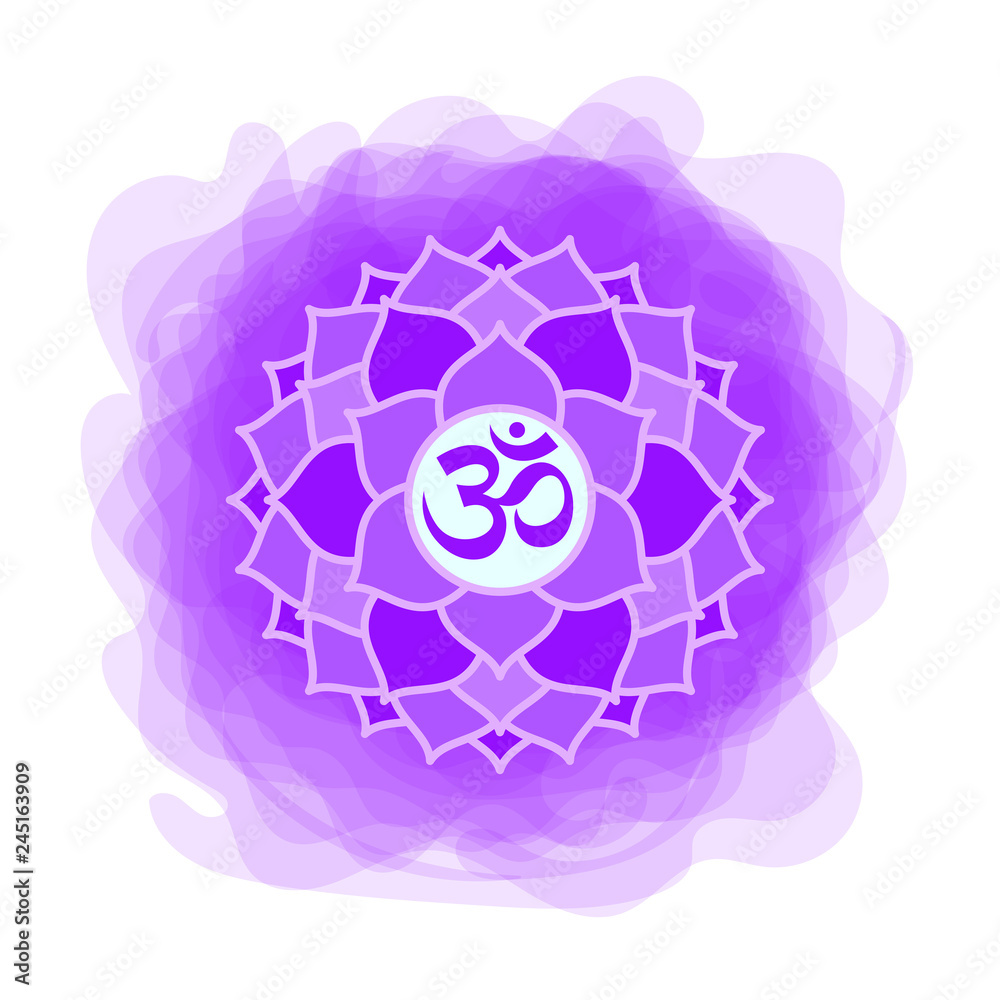 Sahasrara icon. The seventh crown, parietal chakra. Vector purple smoky ...