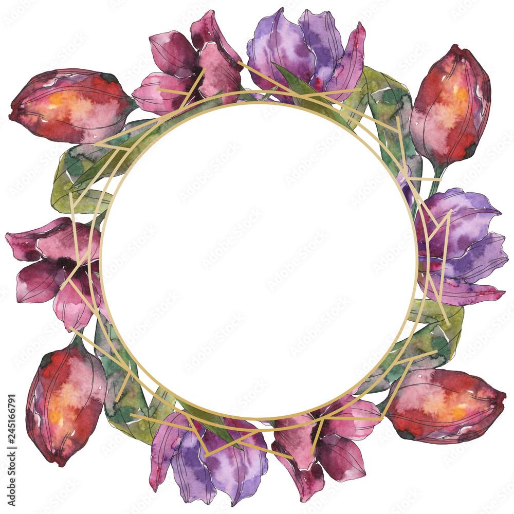 Purple tulip floral botanical flowers. Watercolor background ...