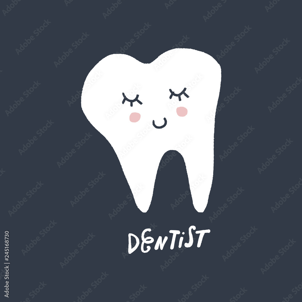 Cute cartoon vector tooth. Dental hand drawn symbol, doodle art. Stock ...