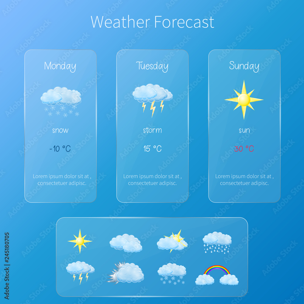 Transparent user interface - weather forecast template with set of ...