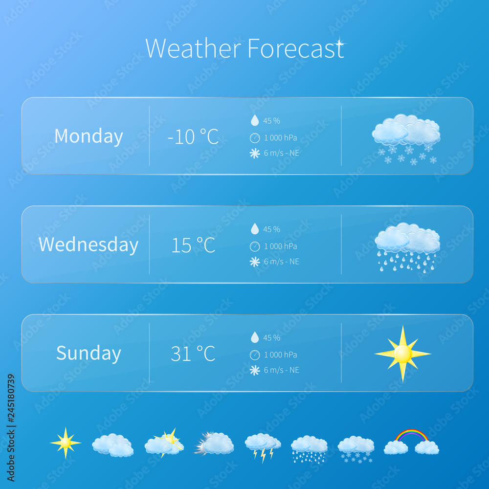 Transparent user interface - weather forecast template with set of ...