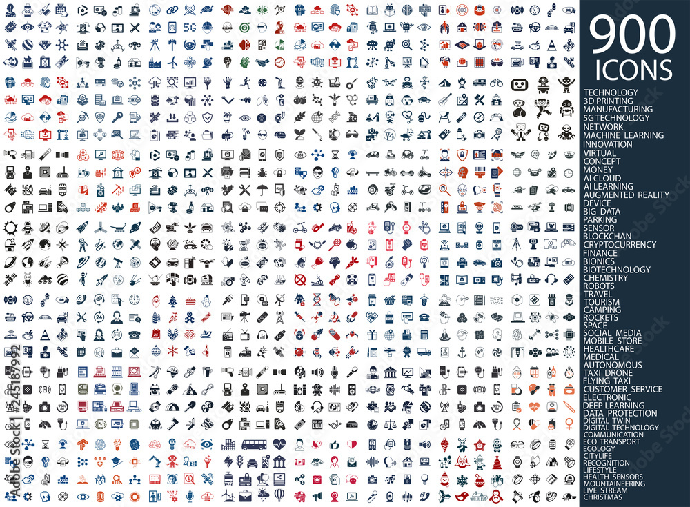 Digital vector 900 simple icons set Stock Vector | Adobe Stock