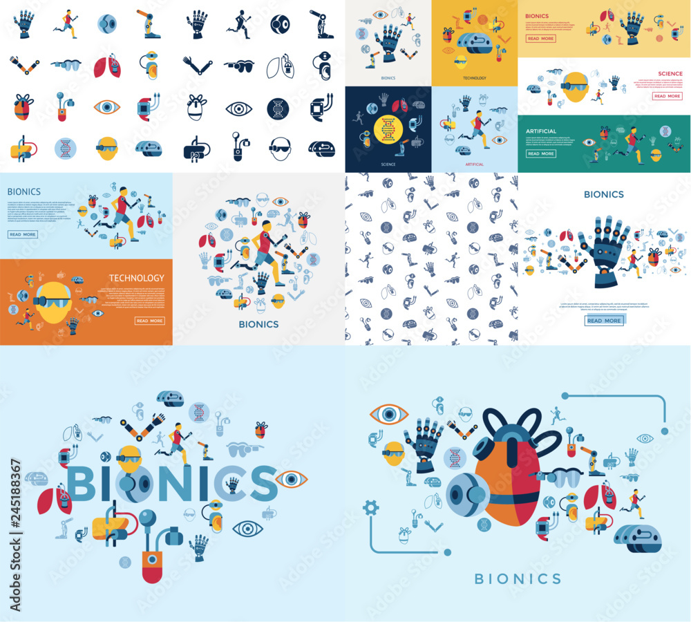 Bionics and artificial intelligence icon set Stock Vector | Adobe Stock