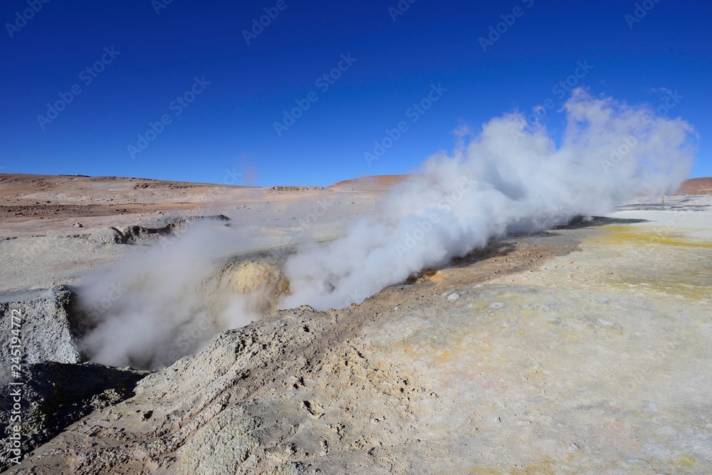 Fumaroles at the highest geothermal field in the world, Sol de Manana ...