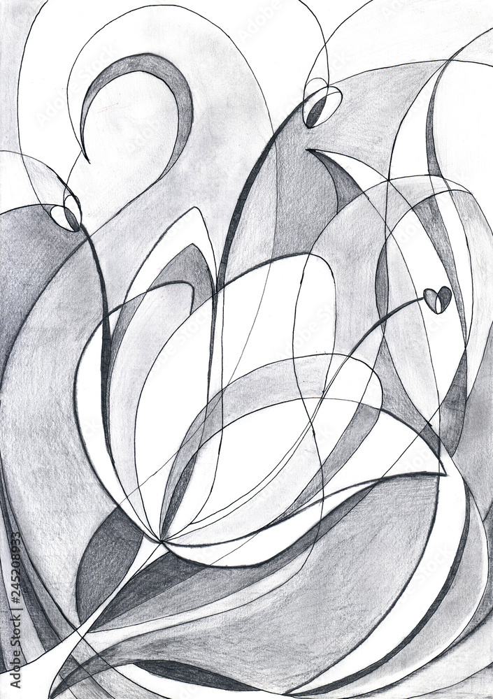 Stylized hand drawing of a tulip, background and texture of a pencil ...