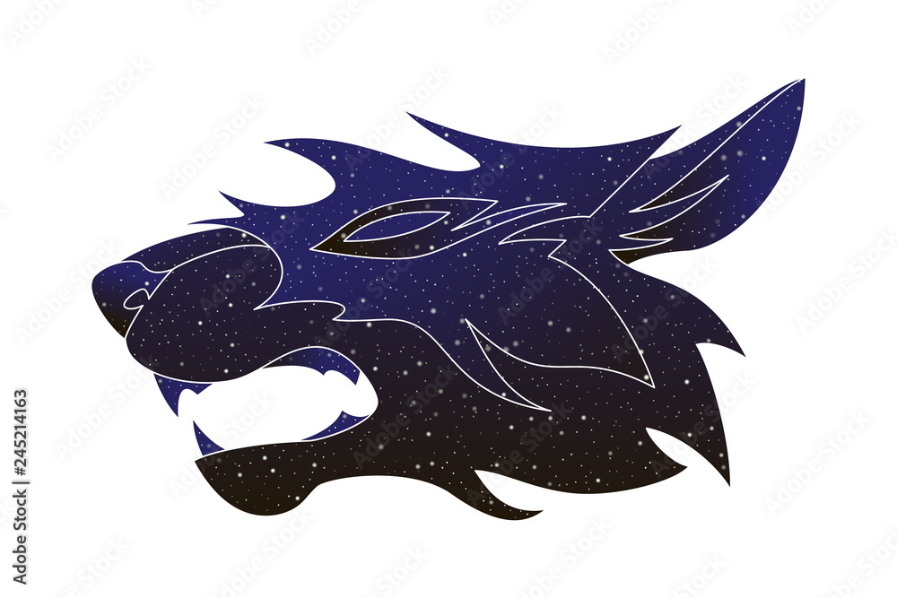 Stylized outline aggressive wildcat head. Vector line animal ...