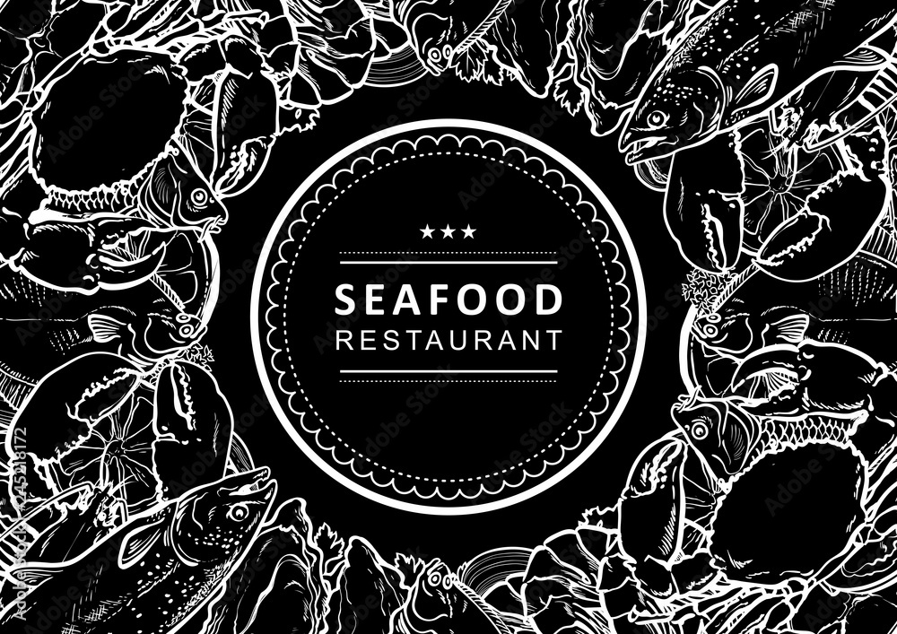Vector fish market, seafood restaurant, cafe logo, advertising poster ...