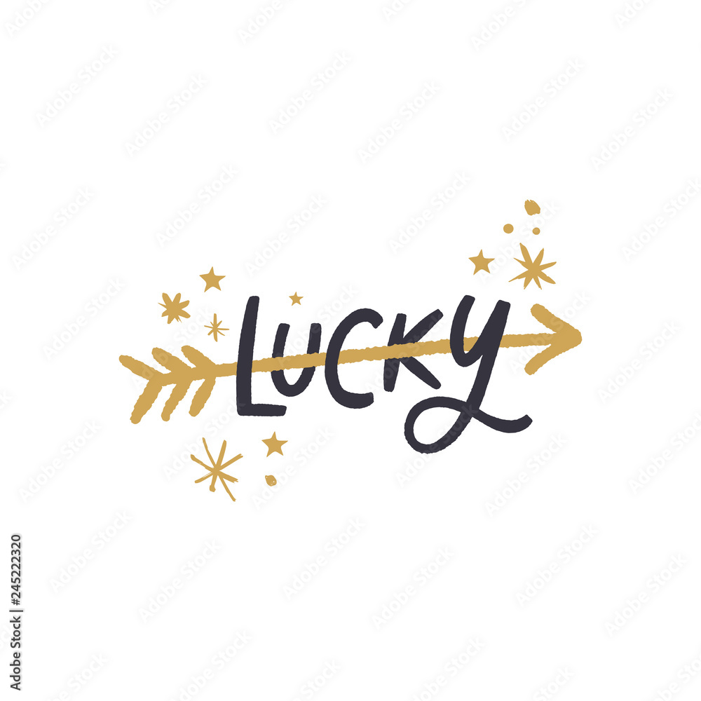 Vector boho lettering inscription Lucky. Decor elements for your stuff ...