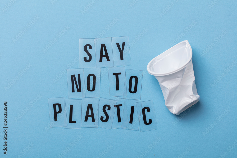 Say no to plastic message with a single use cup Stock Photo | Adobe Stock