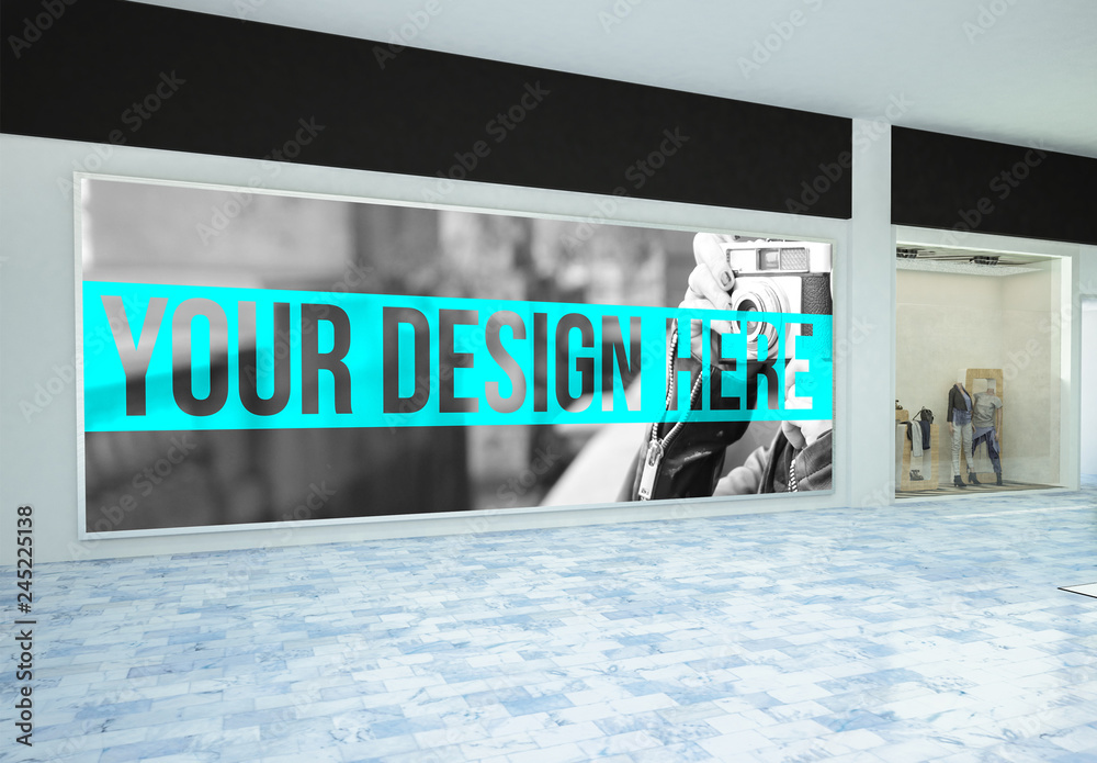 Horizontal Advertisement in Mall Mockup Stock Template | Adobe Stock