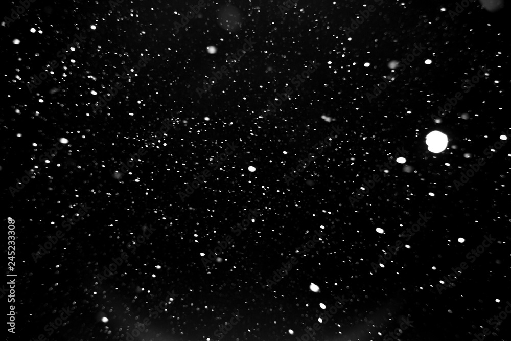 snow on a black background, falling snow at night, texture with white ...
