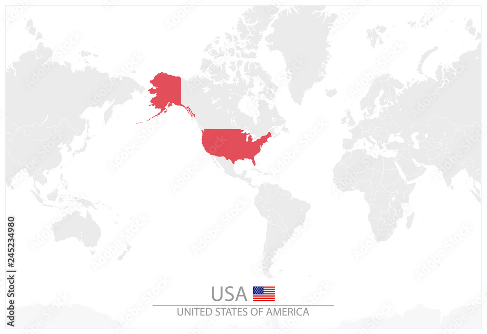 World Map with identification of USA Stock Vector | Adobe Stock