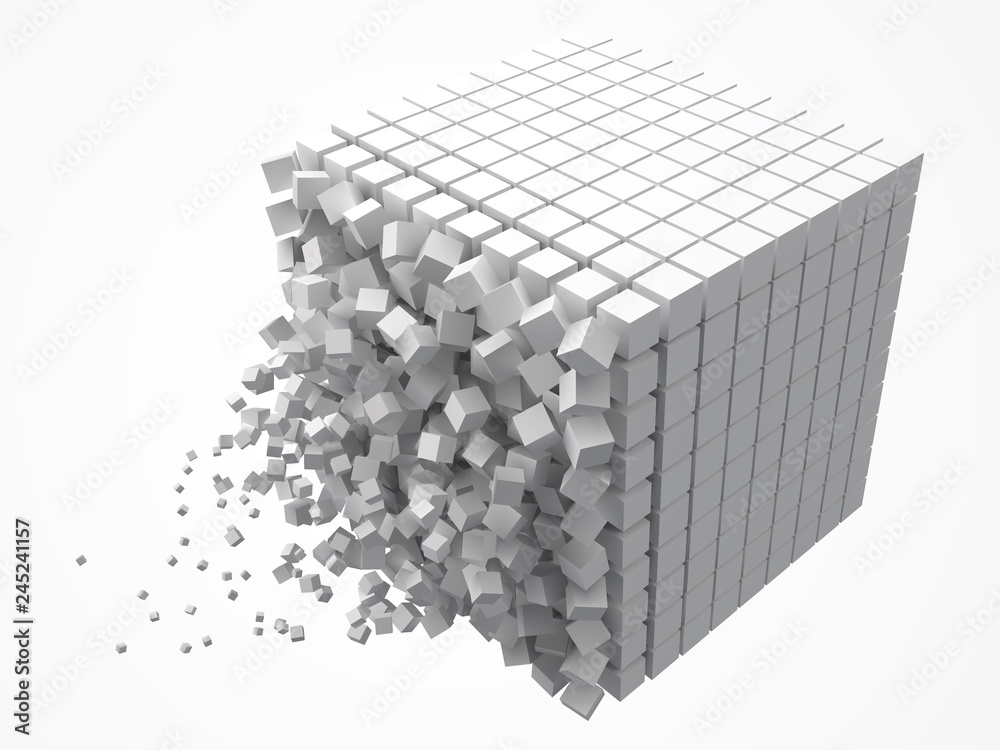 dissolving data block. made with smaller white cubes. 3d pixel style ...