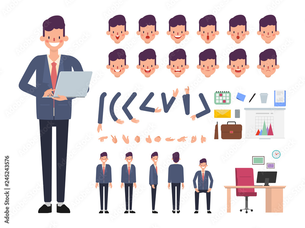 Vetor de Businessman character creation for animation. Ready for ...