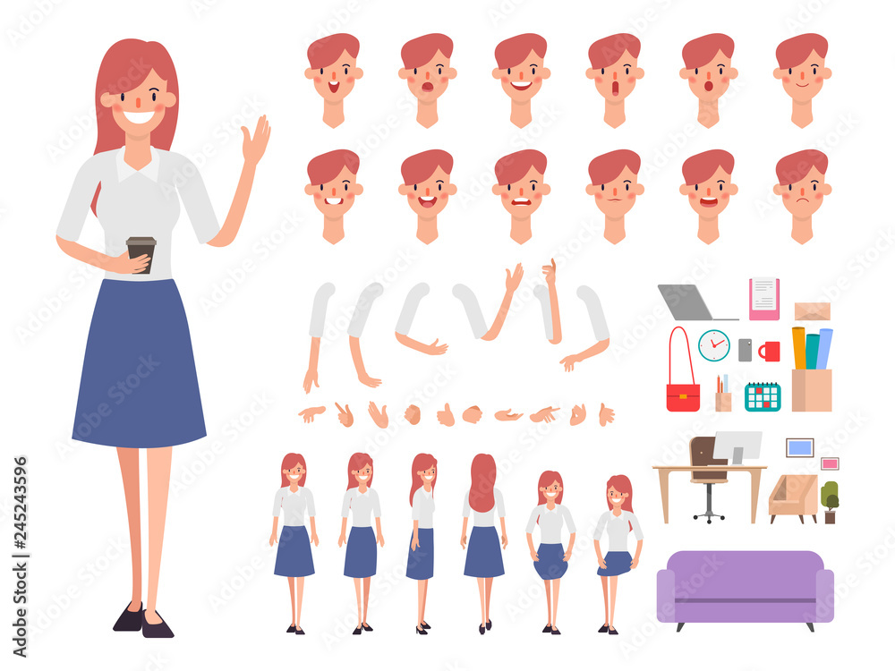 Business woman or Secretary character creation for animation. Ready for ...