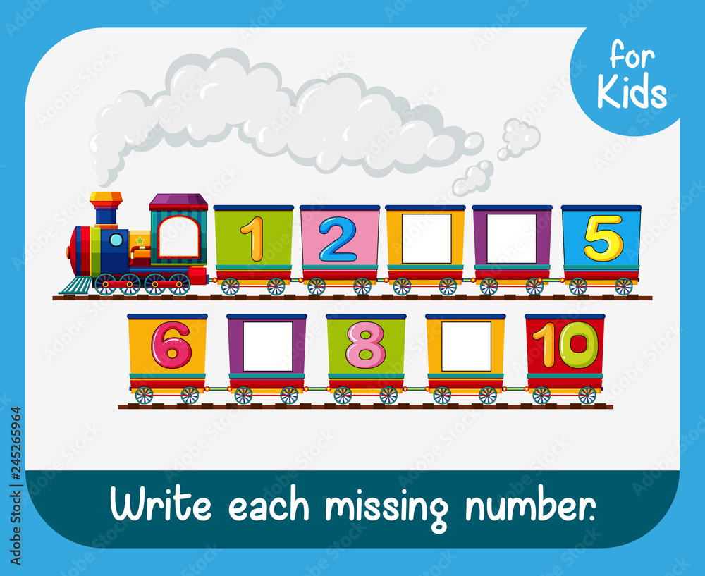 Write each missing number worksheet Stock Vector | Adobe Stock