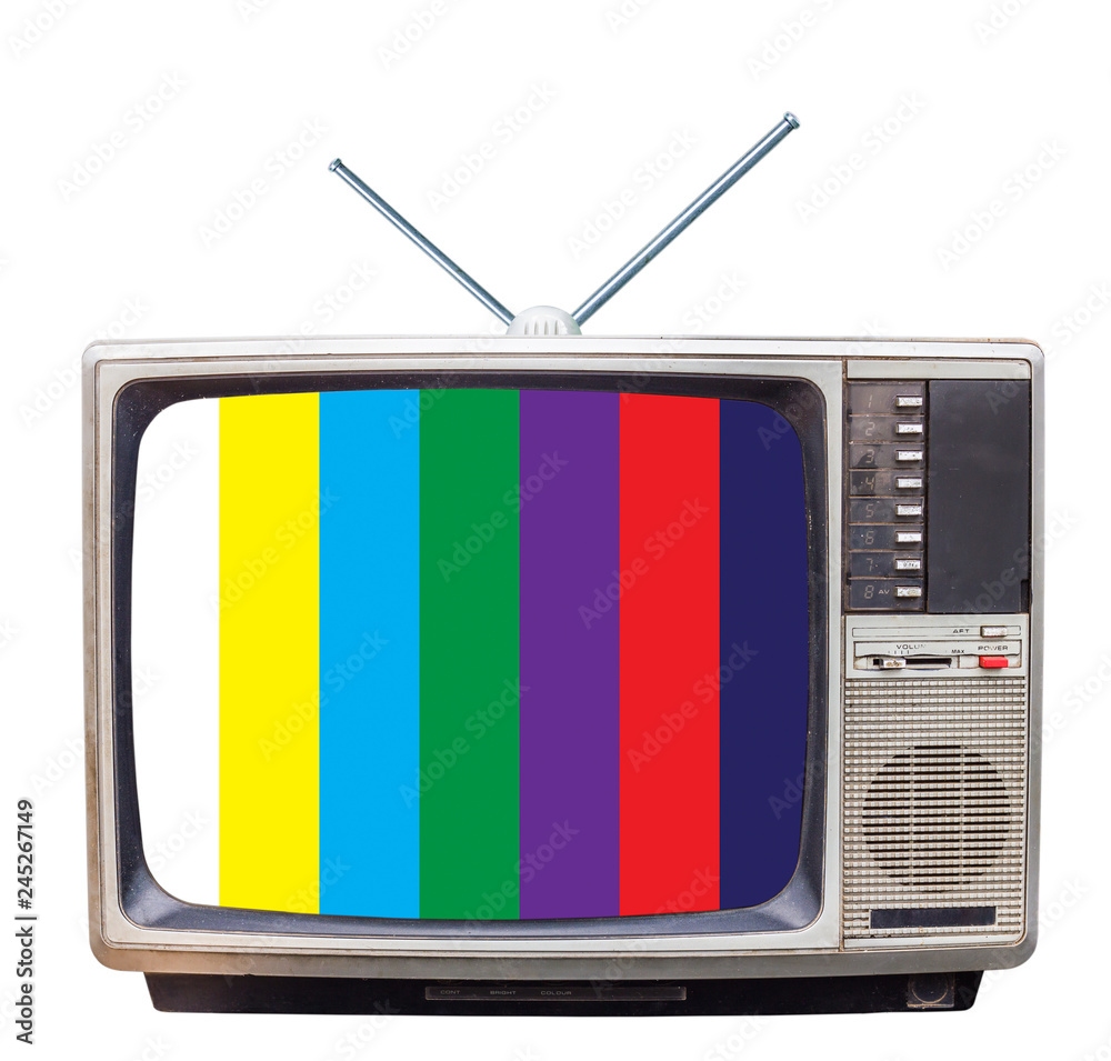 classic vintage retro Style old television with test screen,old ...