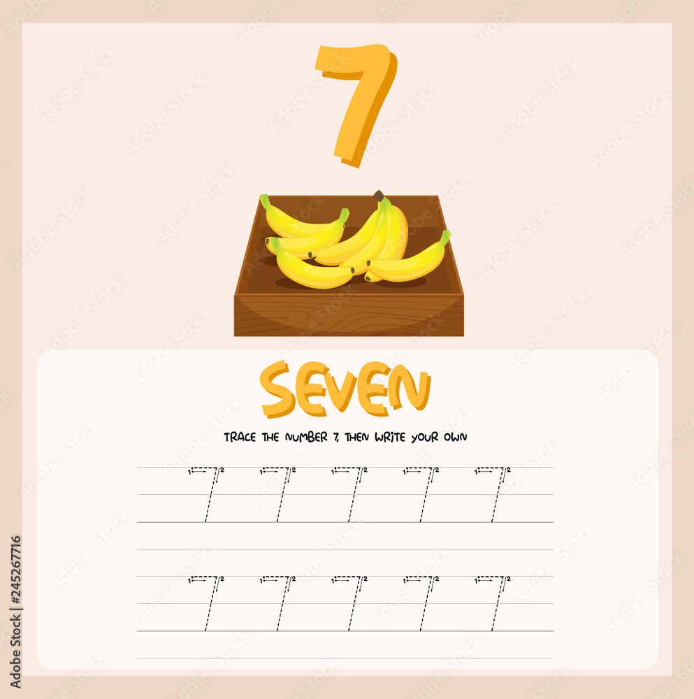 How to write number seven worksheet Stock Vector | Adobe Stock
