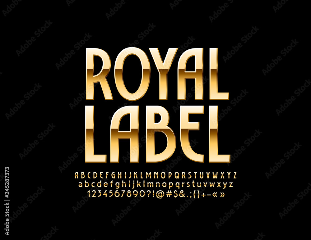 Vector Golden logo Royal Label. Luxury glossy Font. Reflective Alphabet ...