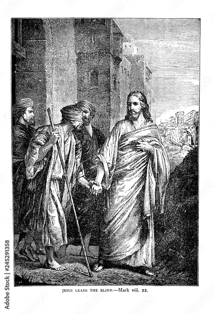 Jesus Christ. The healing of a blind man. Stock Illustration | Adobe Stock