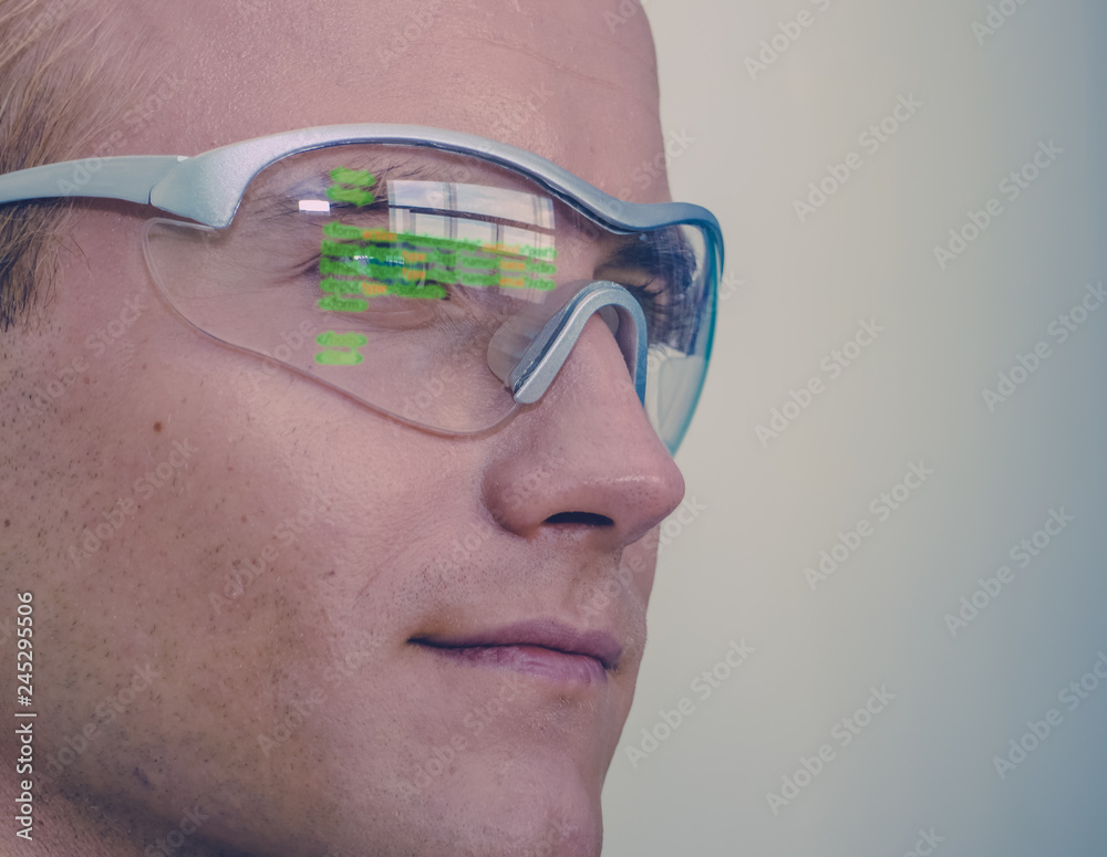 smart glasses futuristic technology concept, man wear smart glasses ...