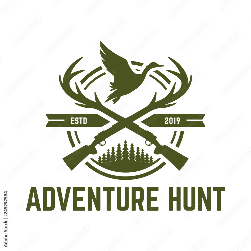Deer or duck hunting logo, hunting badge or emblem for hunting club and ...