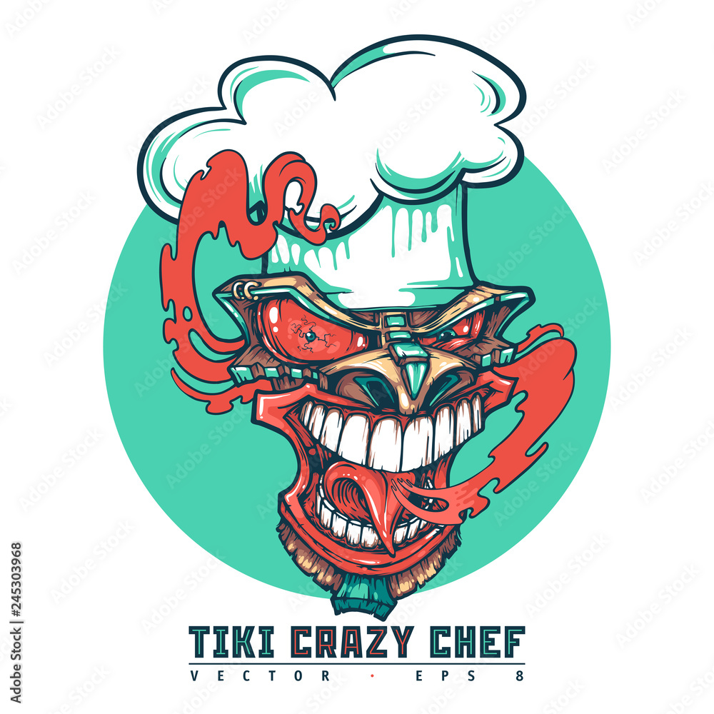 Tiki crazy chef. Can be used for creating logo, posters, flyers, emblem ...
