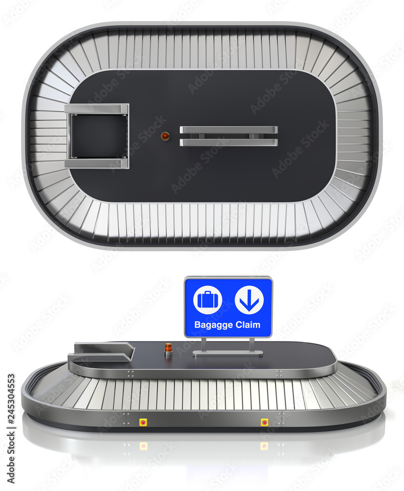 Empty airport baggage claim transporter, side and top view Stock ...