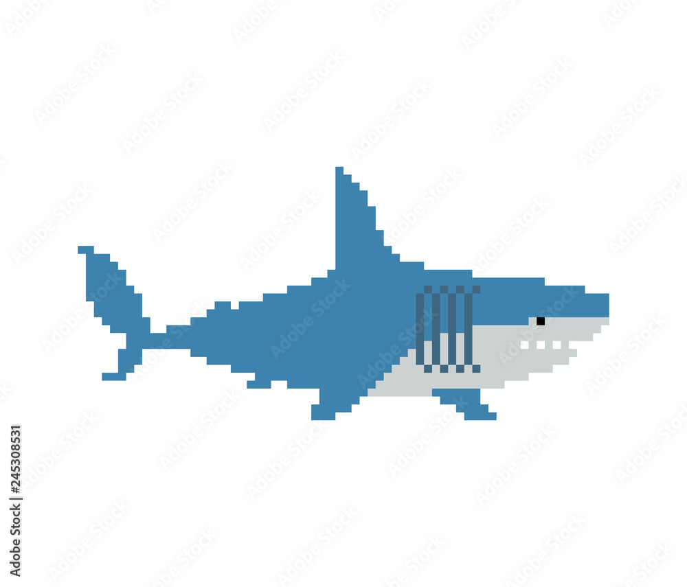 Shark pixel art. Marine predator 8 bit. graphics old game. Stock Vector ...